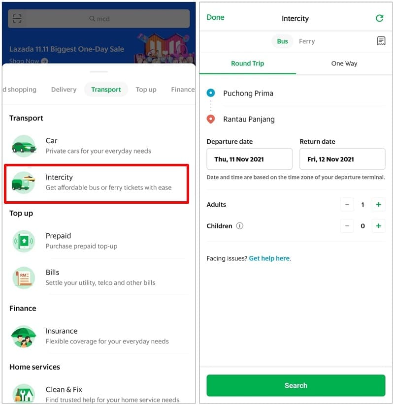 Grab Pilots Intercity Feature For Users To Book Bus And Ferry Tickets