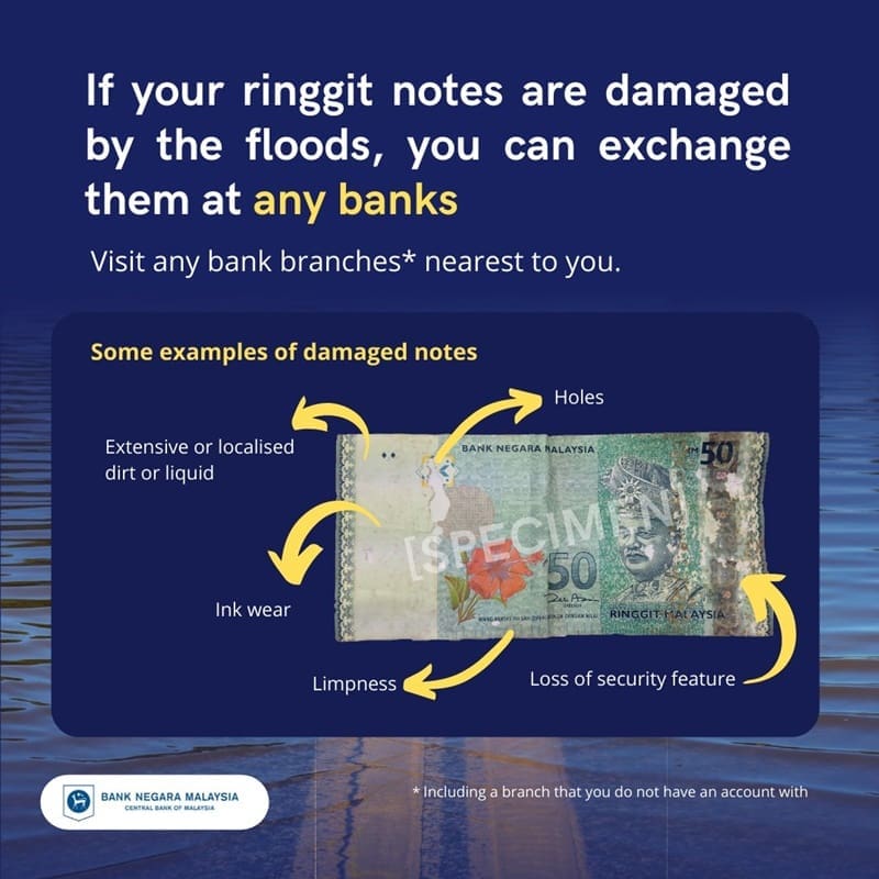 BNM: Banknotes Damaged By Flood? Exchange Them At Banks