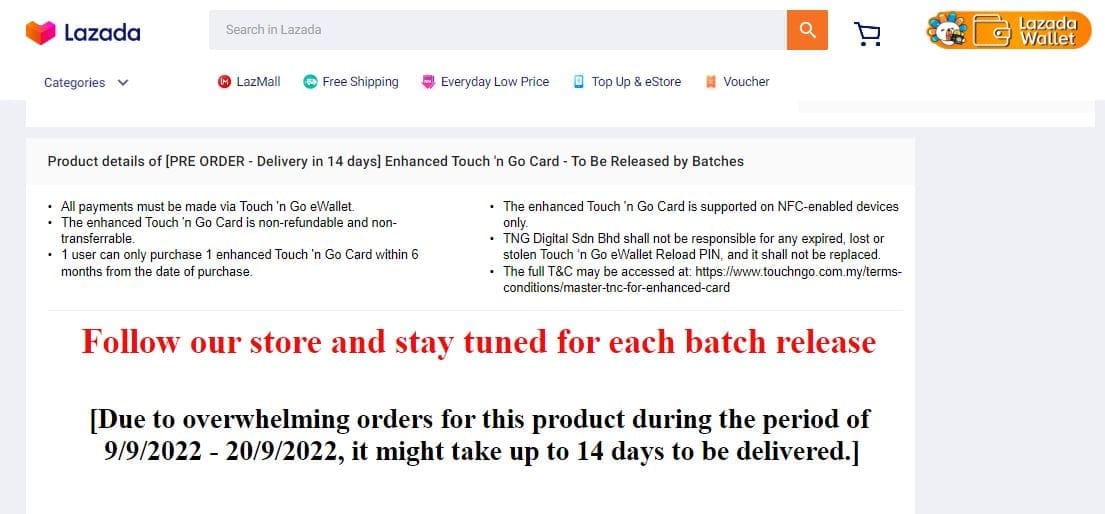 Enhanced TNG Card Now Officially Available On TNG eWallet's Lazada ...