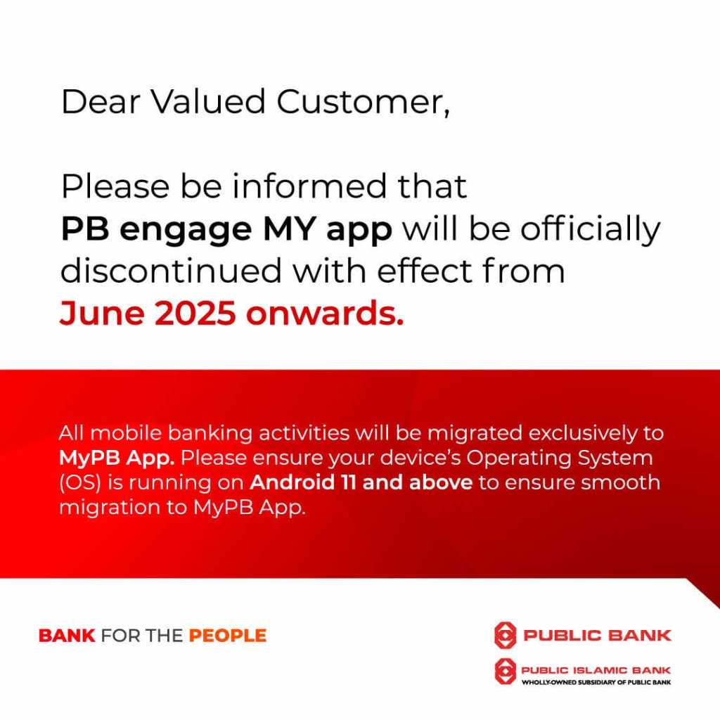 Public Bank To Discontinue PB Engage MY App By June 2025