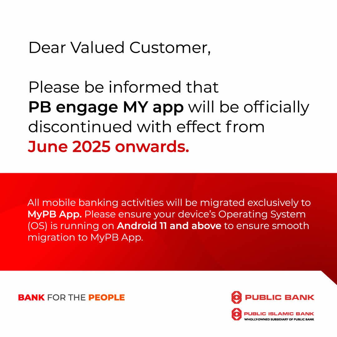 Public Bank To Discontinue PB Engage MY App By June 2025